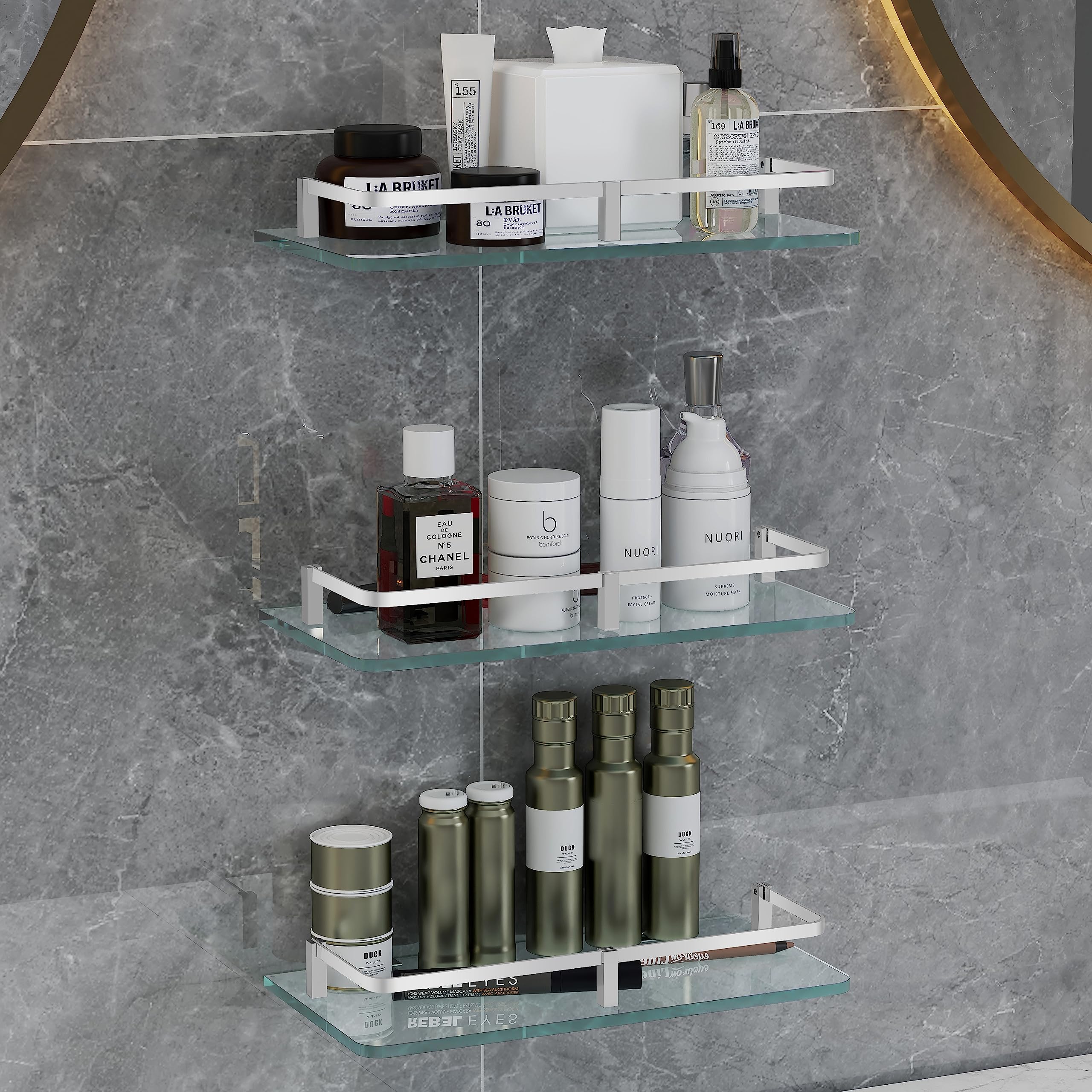Premium Frosted Glass Shelf with Brass Brackets Bathroom Accessories 12 x 6 inches Pack of 1 Plantex E Commerce Private Limited