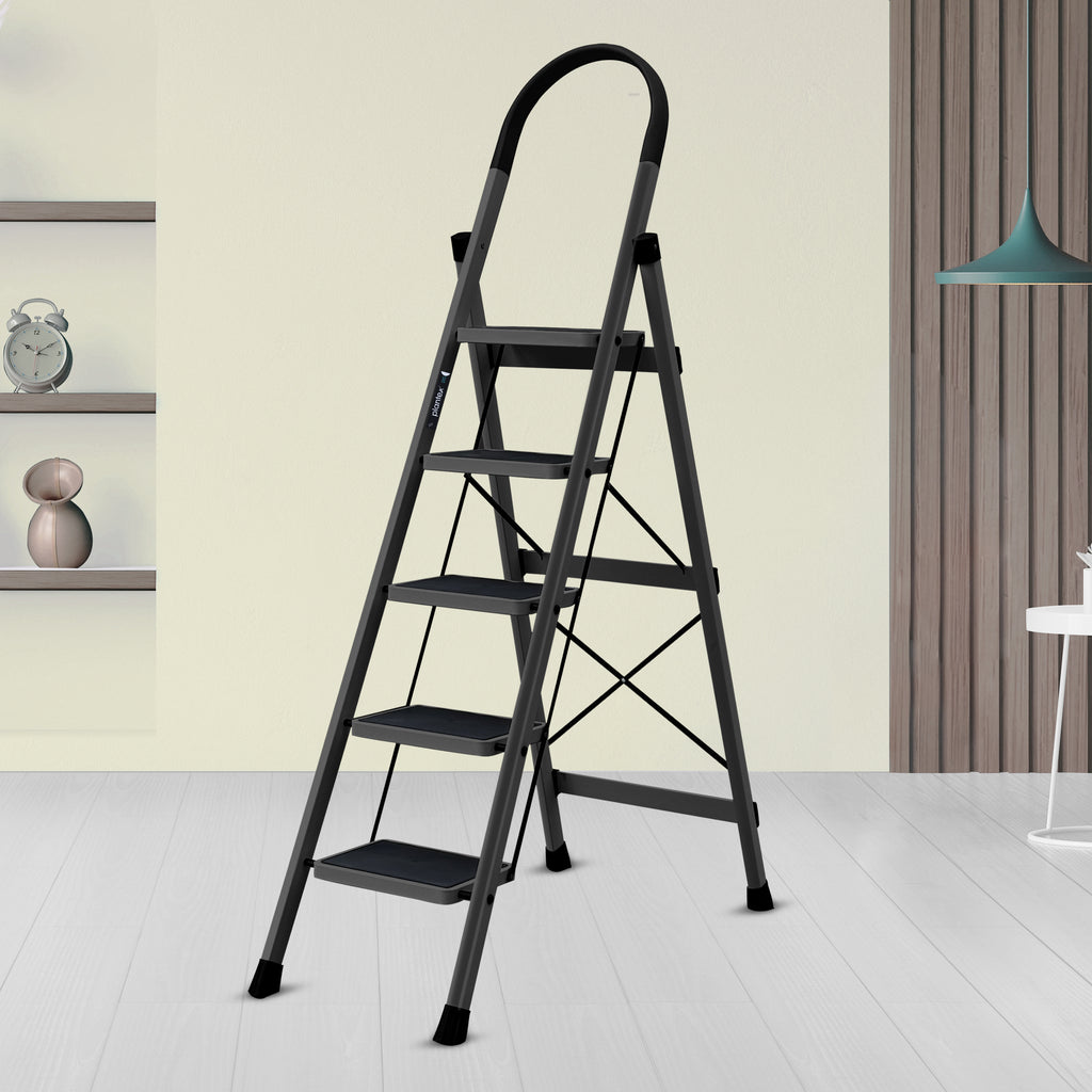 Plantex Steel Ladder for Home/Strong Foldable Wide 5 Step Ladder/Anti ...