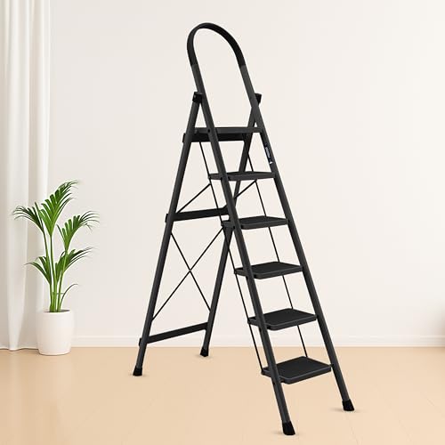 Plantex Steel Ladder for Home/Strong Foldable Wide 6 Step Ladder/Anti ...