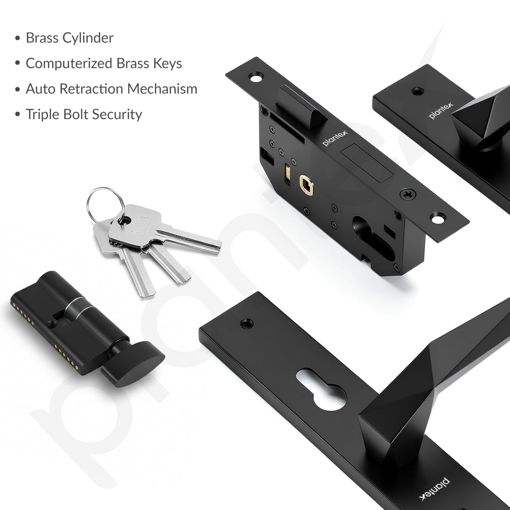 Plantex Heavy-Duty Door Lock Handle Set/6-Lever Lock Mechanism with 3 ...