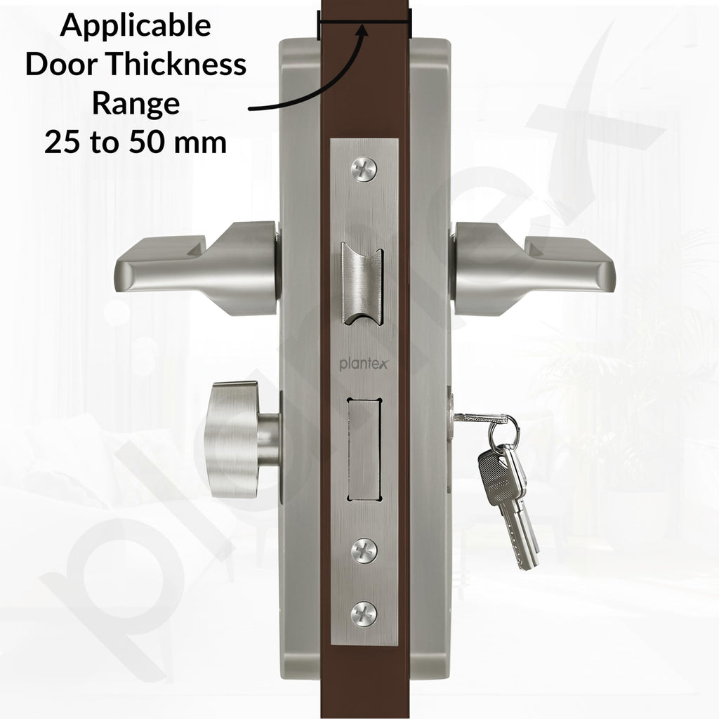 Plantex Stainless Steel Door Lock Handle Set/6-Lever Lock Mechanism wi ...