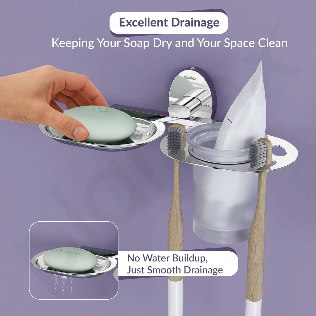 Plantex 304 Grade Stainless Steel 2 in1 Soap Holder with Tumbler Holde ...