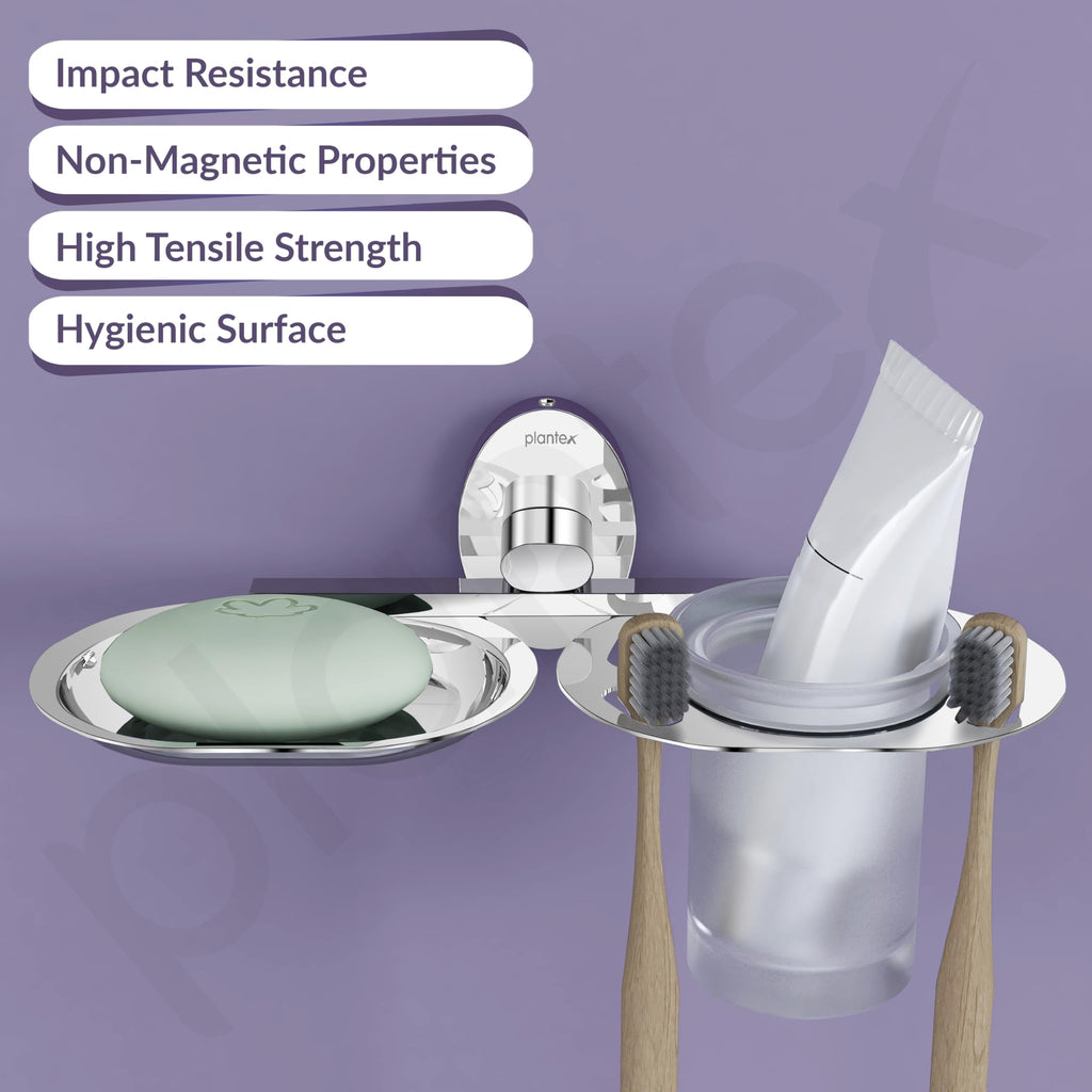 Plantex 304 Grade Stainless Steel 2 in1 Soap Holder with Tumbler Holde ...