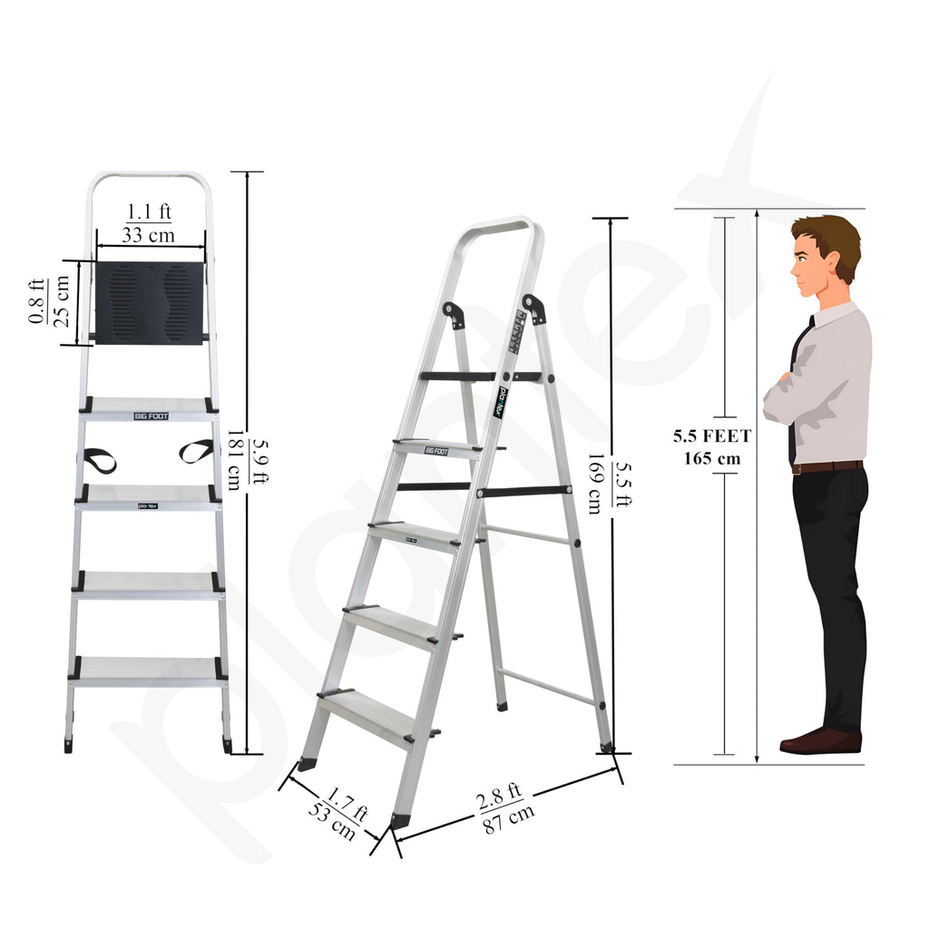 Plantex Big Foot 5 Step Foldable Aluminium Ladder/Step Ladder for Home ...