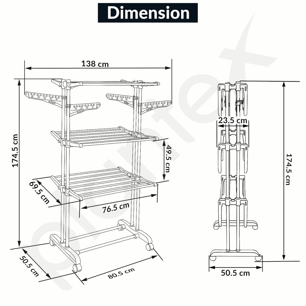 Plantex 3 Layer GI Steel Cloth Stand for Drying Clothes Foldable/Cloth ...