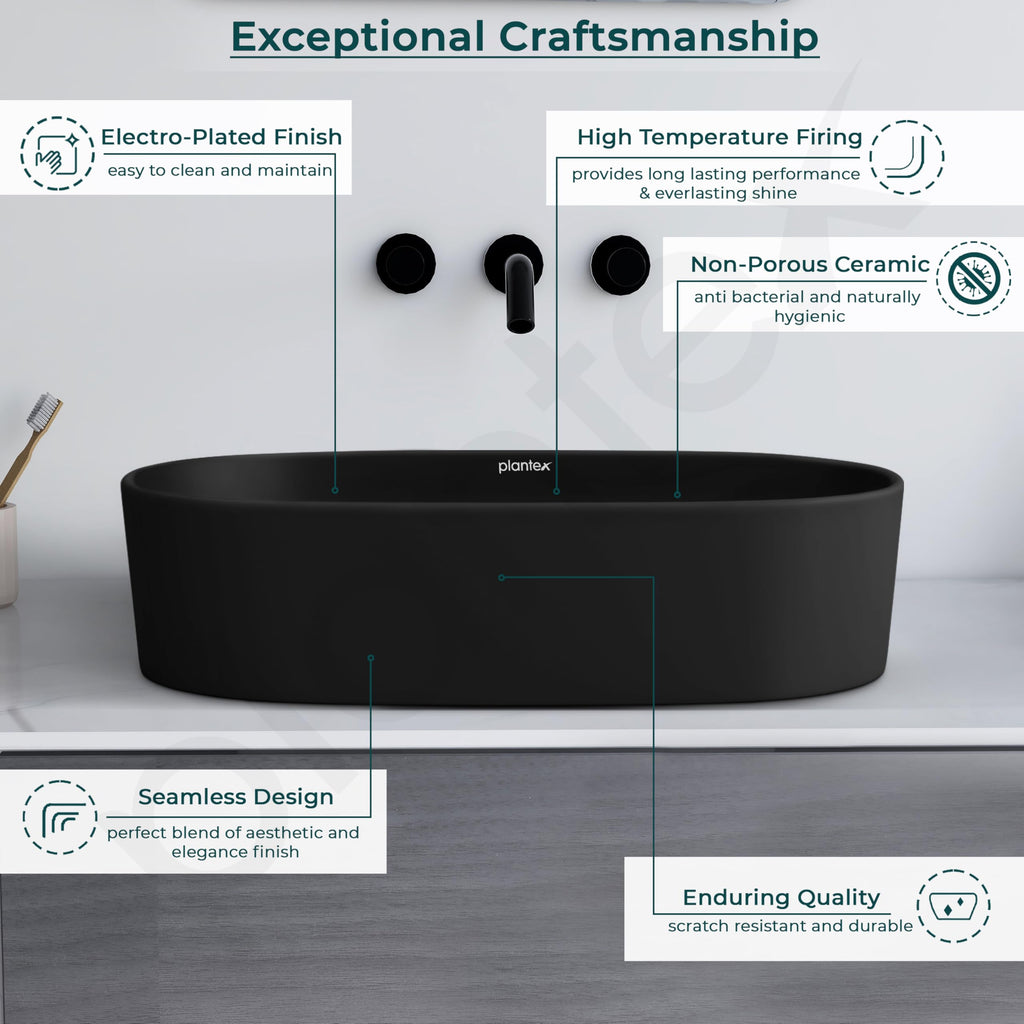Plantex Ceramic Wash Basin for Bathroom/Oval Table Top Basin/Counterto ...